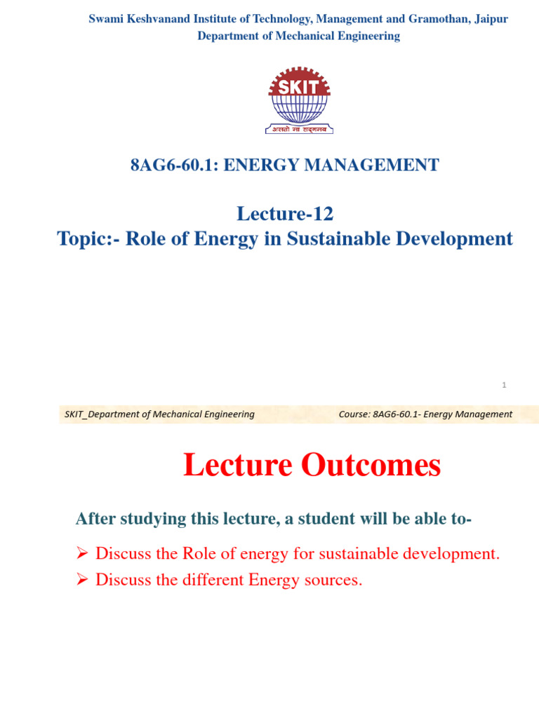 L12 Role of Energy in Sustainable Development | PDF | Renewable Energy ...