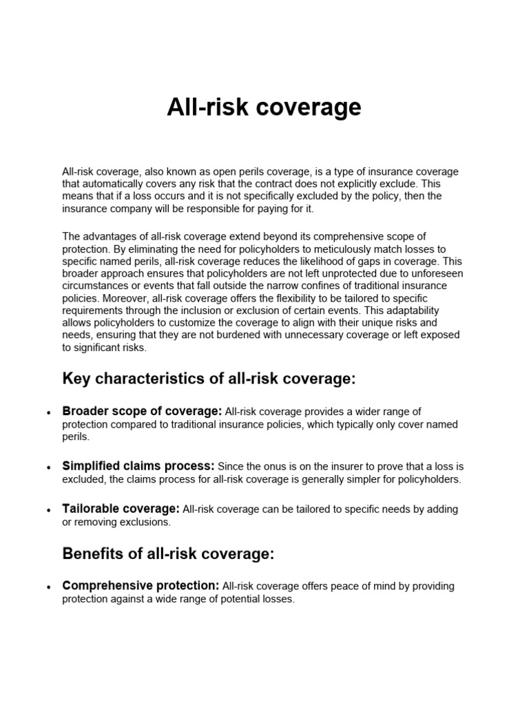 All Risk Coverage | PDF | Insurance | Liability Insurance