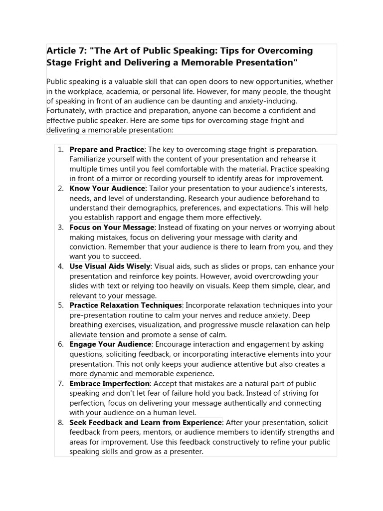 Tips for Overcoming Stage Fright and Delivering a Memorable ...