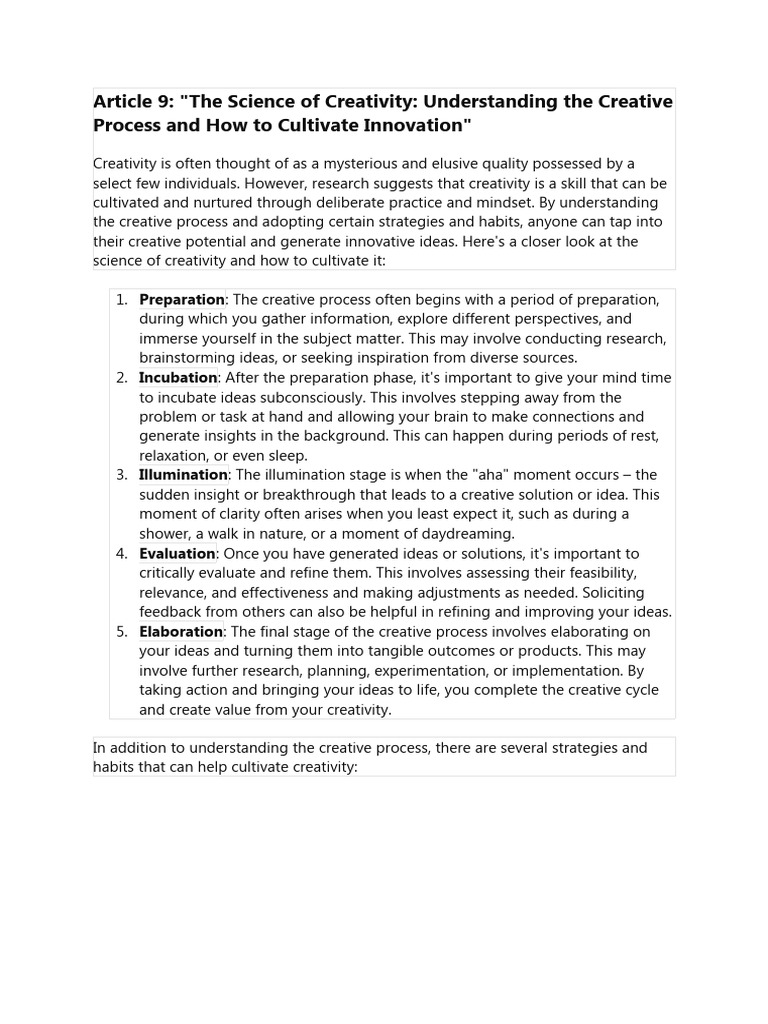 Cultivating Creativity: A Guide to Innovation | PDF