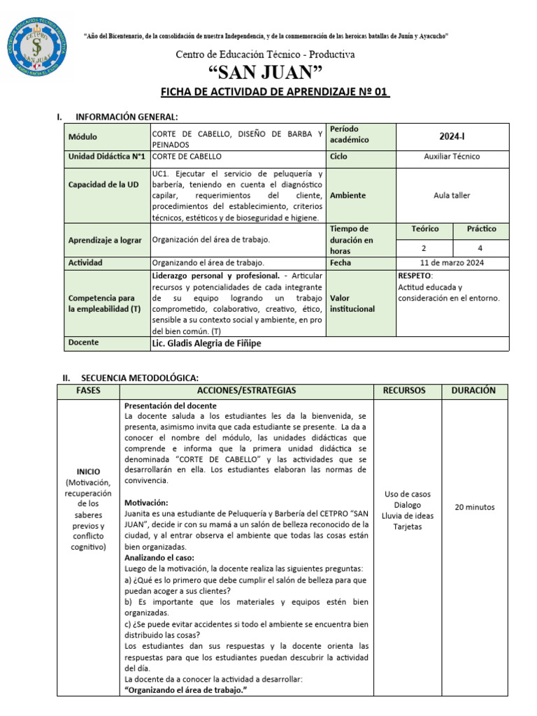 Ficha de Actividad de Aprendizaje N°01-Ud N°01 | PDF | Evaluación | Metacognición