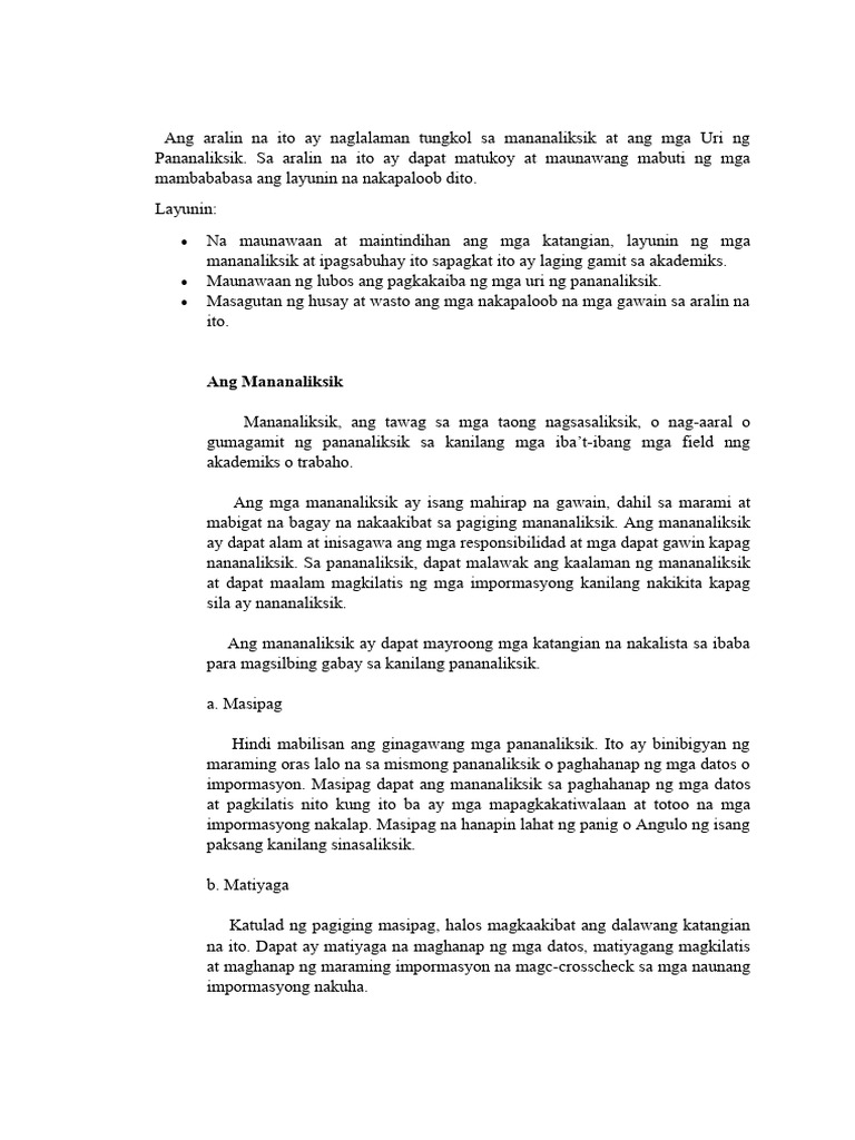 Mananaliksik at Uri NG Pananaliksik | PDF