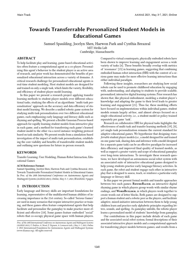 Transferrable Student Models in EdGames | PDF | Learning | Statistical ...