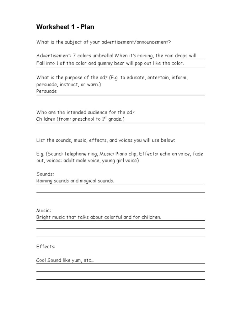 Planning Worksheet | PDF