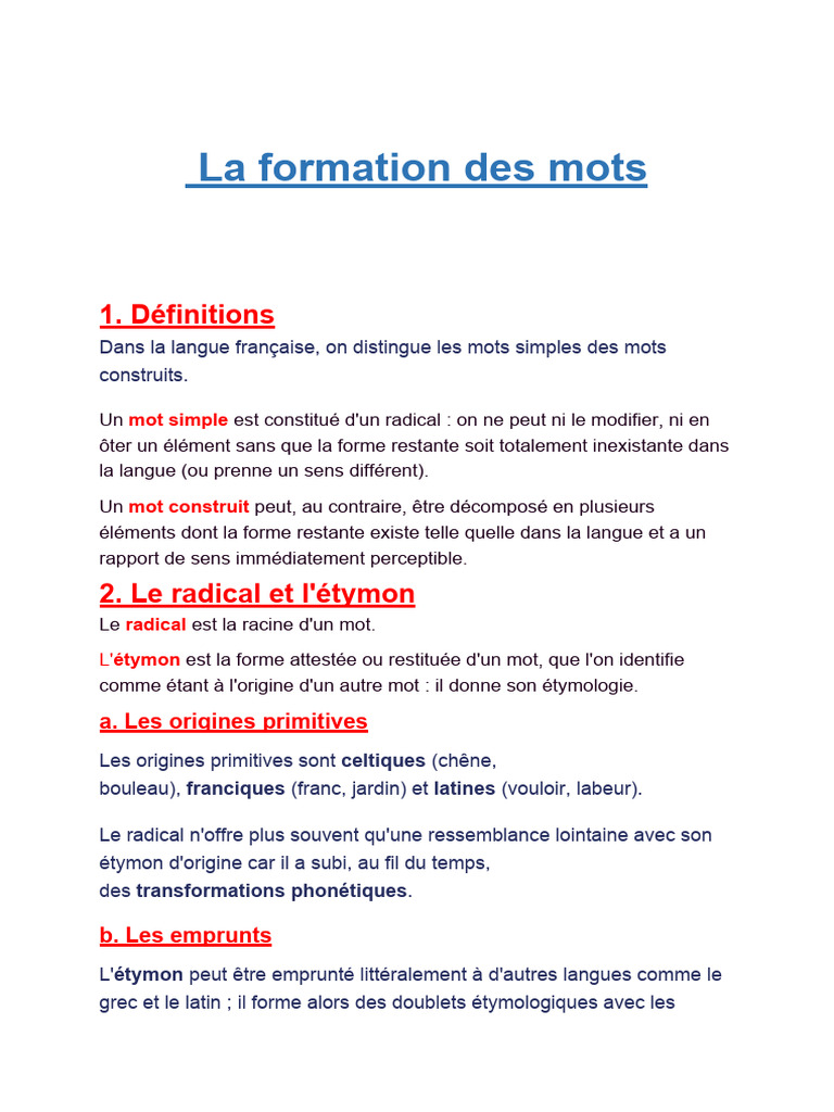 Formation des mots en français | PDF | Grammaire | Syntaxe