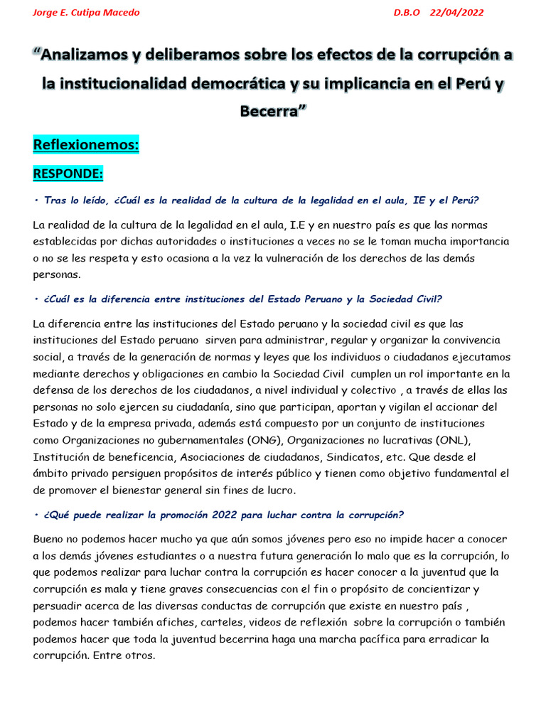 Resolucion de Las Preguntas de Reflexion y Resolucion de La Act. 1 - DPCC - Jorge Esteban Cutipa ...