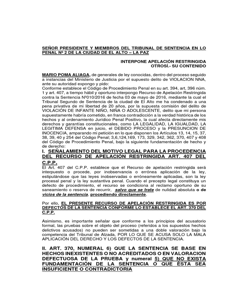 Modelo de Recurso de Apelacion Restringida | PDF | Evidencia (ley) | Sentencia (ley)