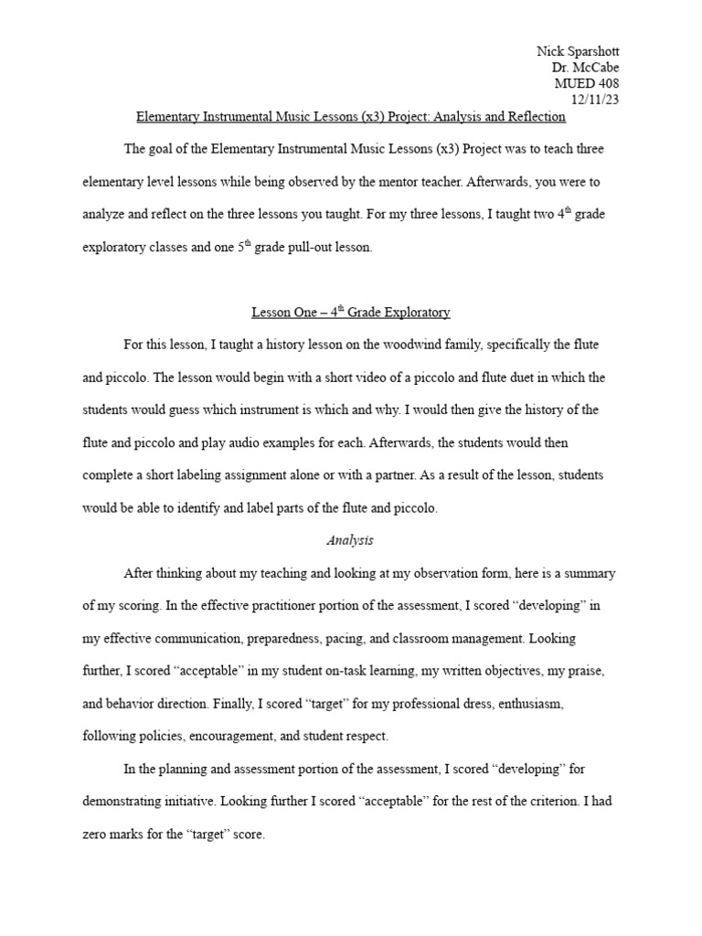 3x Elementary Lessons Analysis and Reflection | PDF | Classroom ...