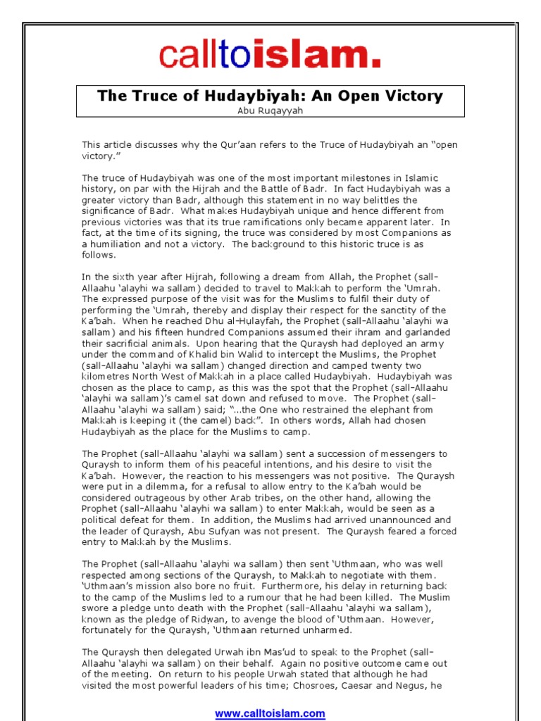 Truce of Hudaybiyah: An Open Victory | PDF | Muhammad | Medina
