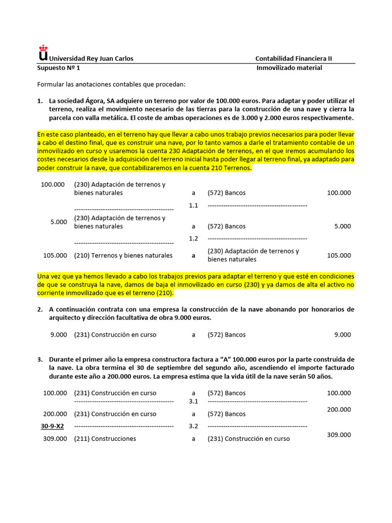 Solución Supuesto 1 - Inmovilizado Material | PDF | Contabilidad | Economía Financiera