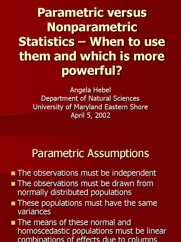 Parametric Vs Non Parametric Stats by Angela Hebel | PDF | Student's T ...