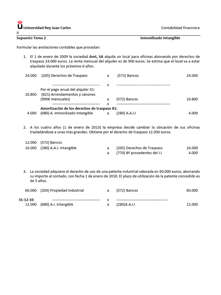 SOLUCIÓN Supuesto 2 - Inmovilizado intangible | PDF | Activo intangible | Contabilidad