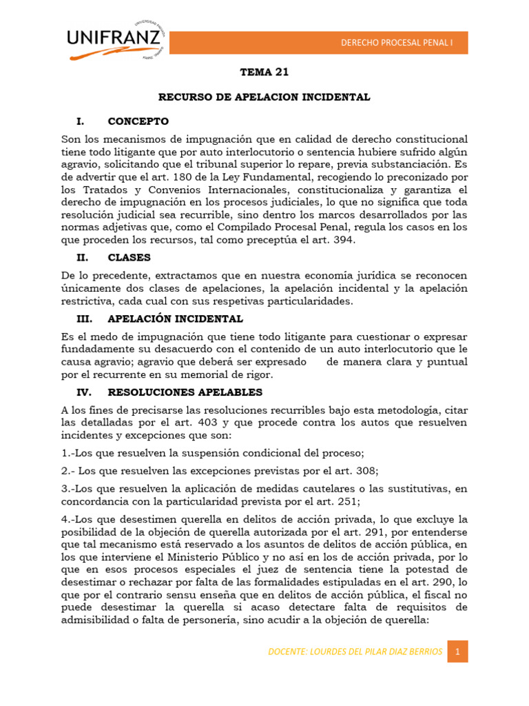 Tema 21 - Recurso de Apelacion Incidental | PDF | Apelación | Queja