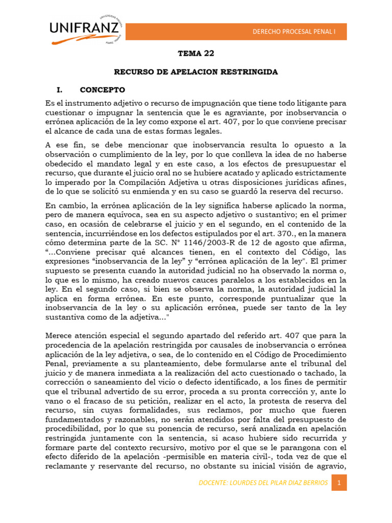 Tema 22 - Recurso de Apelacion Restringida | PDF | Sentencia (ley) | Apelación