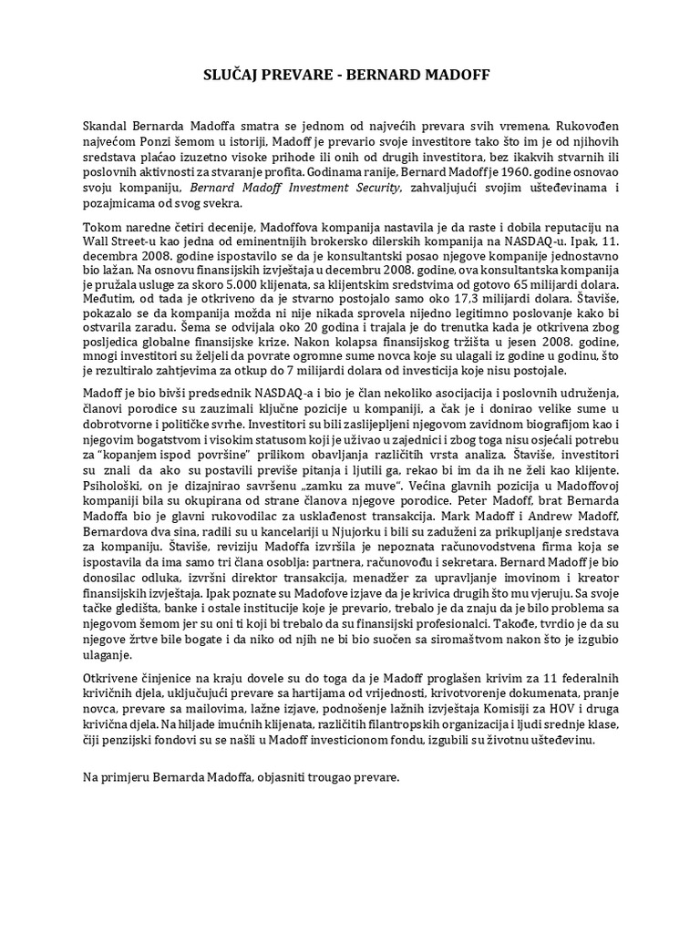 Trougao Prevare - Sluä Aj Bernard Madoff | PDF