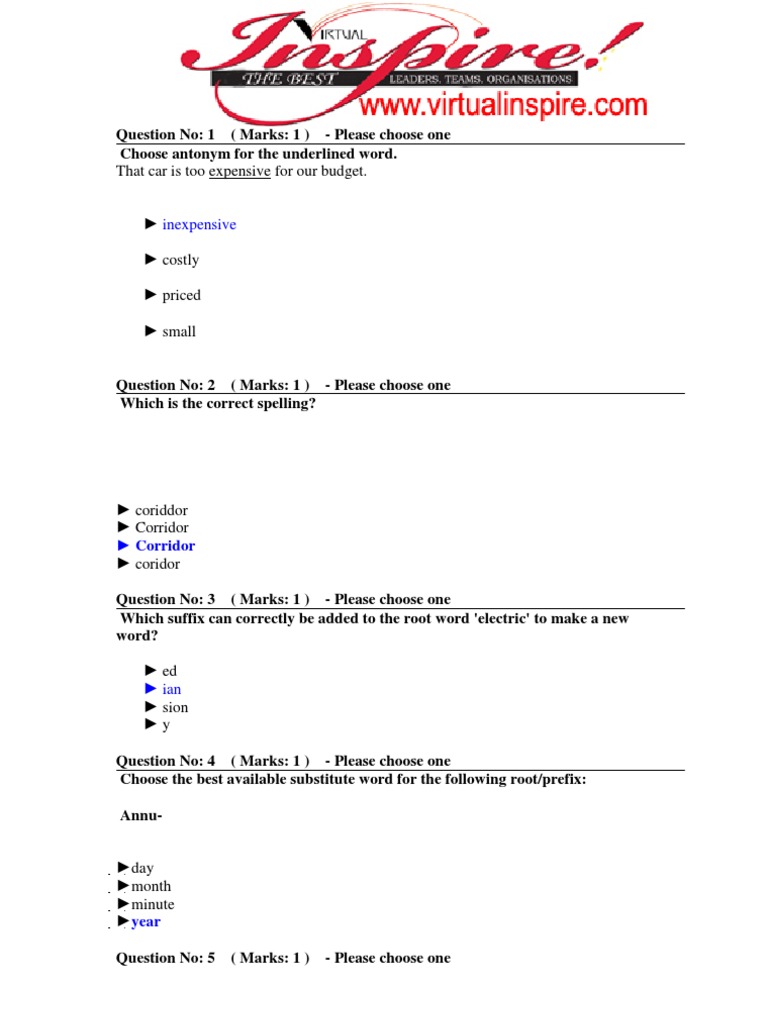 Eng101 Midterm MCQs and Past Papers | PDF | Comma | Question