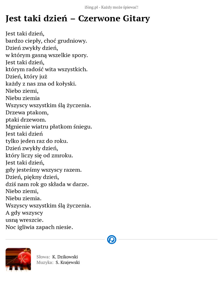 Tekst Czerwone Gitary Jest Taki Dzien | PDF