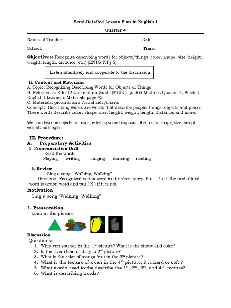 English Lesson Plan q4 | PDF | Lesson Plan | Teaching
