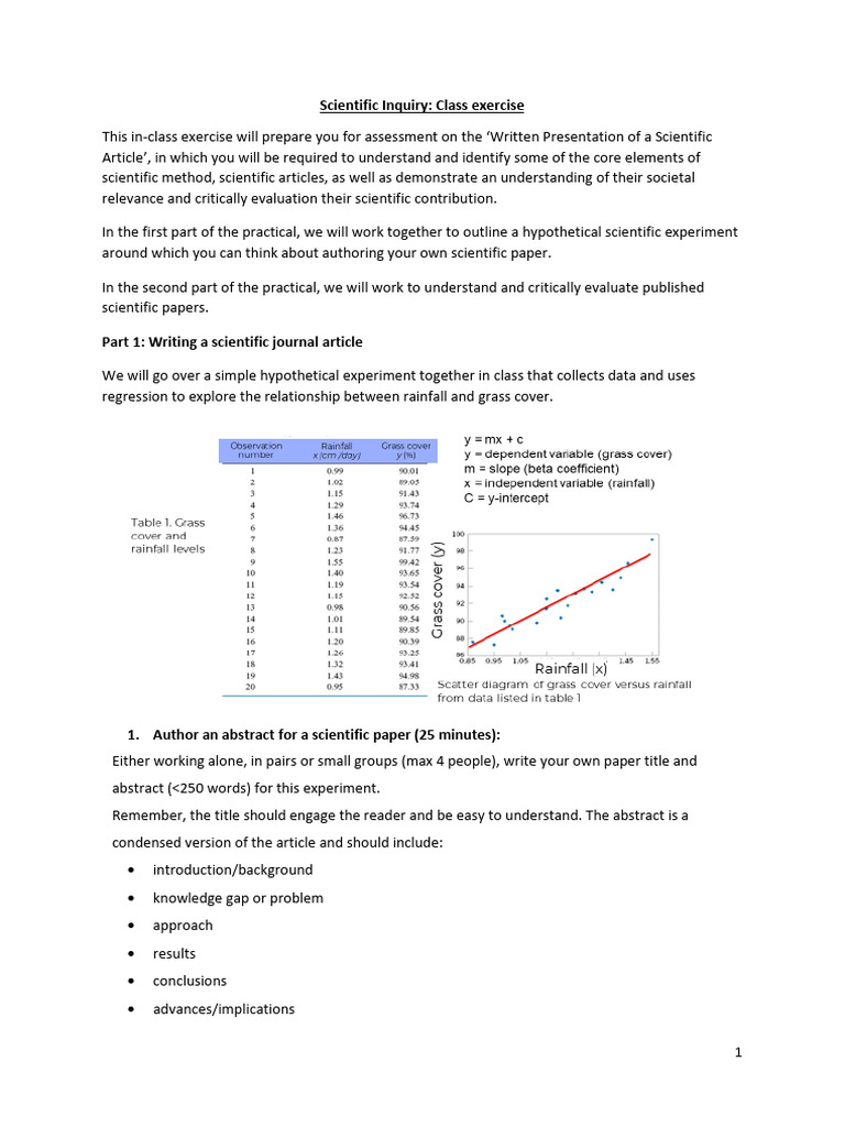 Scientific Inquiry Class Exercise Instructions Week 3 | PDF ...
