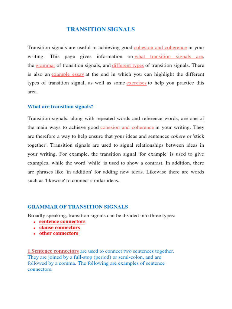 Transition Signals | PDF | Sentence (Linguistics) | Human Impact On The ...