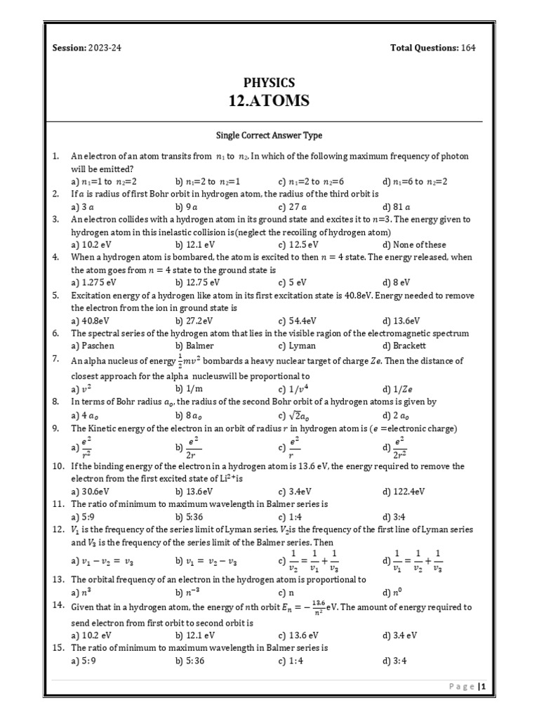 ATOMS-1 | PDF | Emission Spectrum | Atoms
