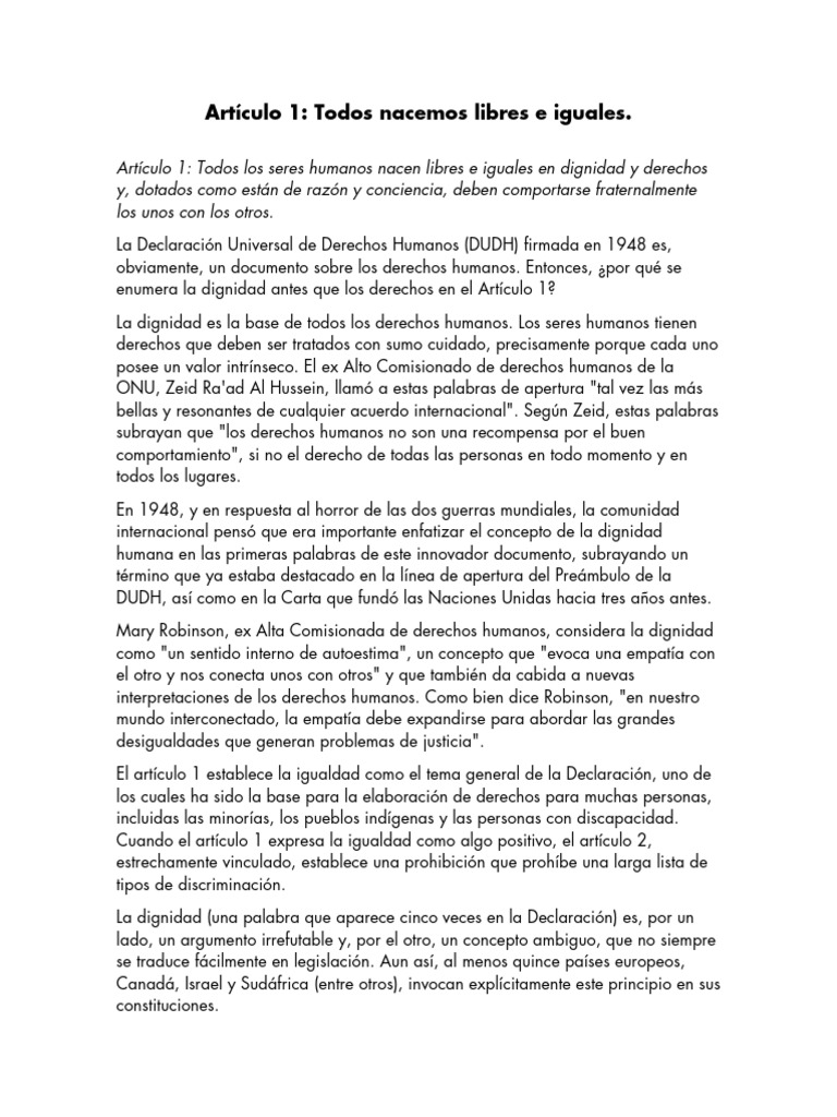 Articulo 1 70DUDH | PDF | Derechos humanos | Dignidad