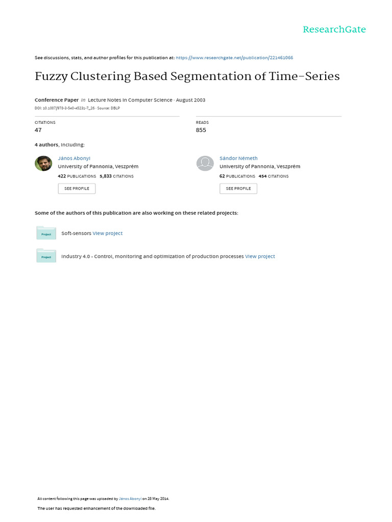 Fuzzy Clustering Based Segmentation of Time-Series | PDF | Cluster Analysis | Time Series