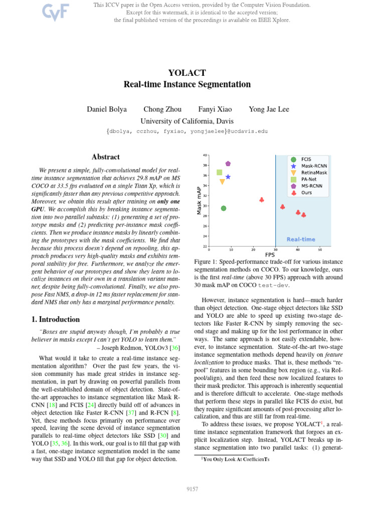 Bolya YOLACT Real-Time Instance Segmentation ICCV 2019 Paper | PDF | Image Segmentation | Prototype