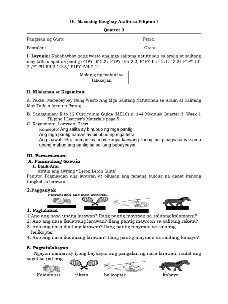 Filipino Lesson Plan Q3 | PDF