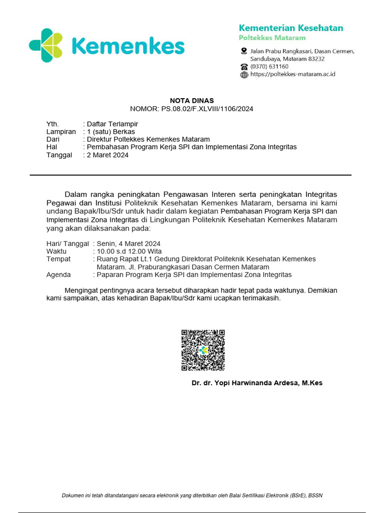 Rapat Program Kerja SPI Poltekkes | PDF