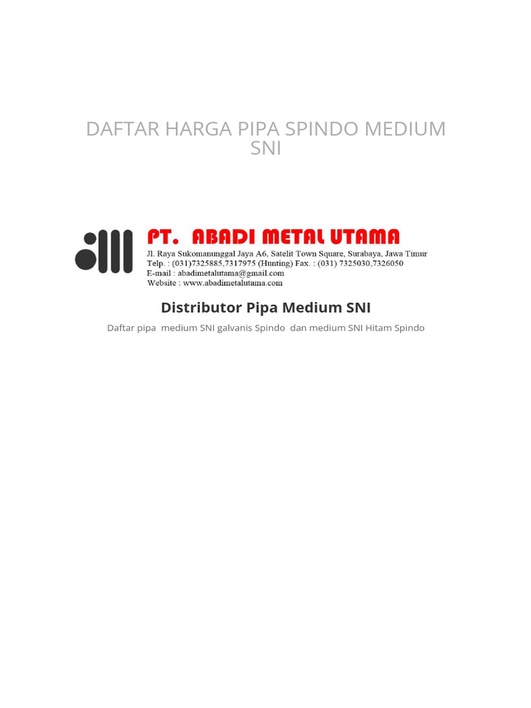 Daftar Harga Pipa Spindo Medium SNI | PDF