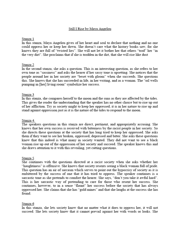 Still I Rise Analysis | PDF | Poetry