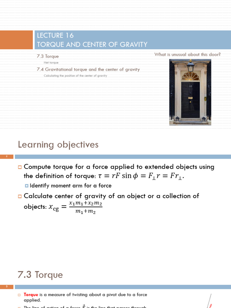 2018 19 Q3 Phys114 L16 Torque and Center of Gravity | PDF | Torque | Force