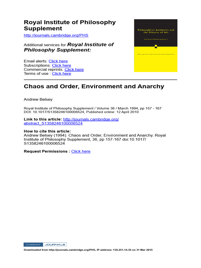 Belsey, Andrew - Chaos and Order, Environment and Anarchy | PDF ...
