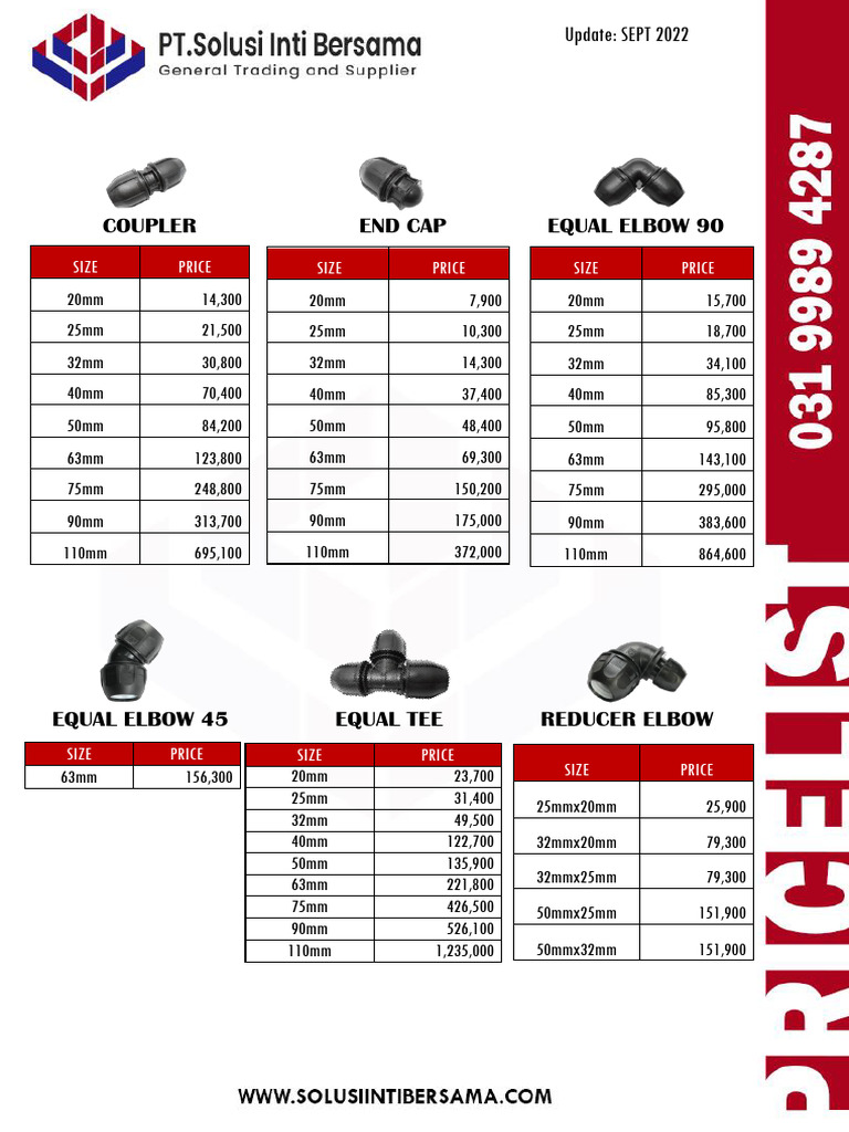 Pricelist Fitting HDPE Compression | Download Free PDF | Manufactured Goods | Equipment