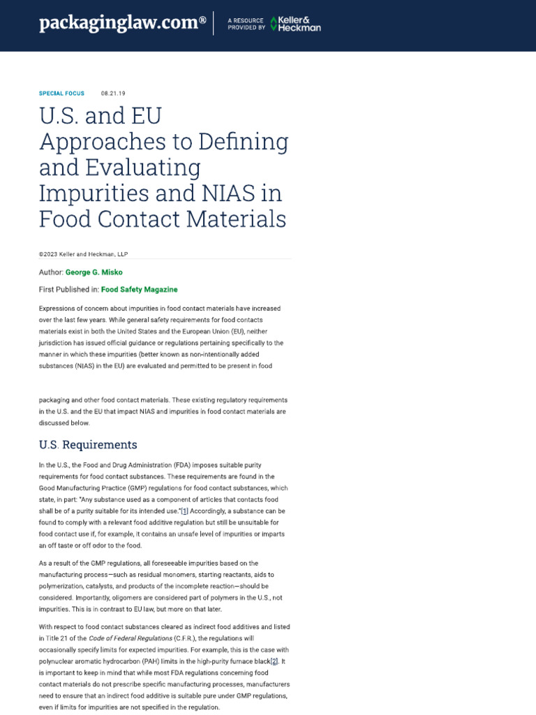 US and EU Defining and Evaluating NIAS | PDF