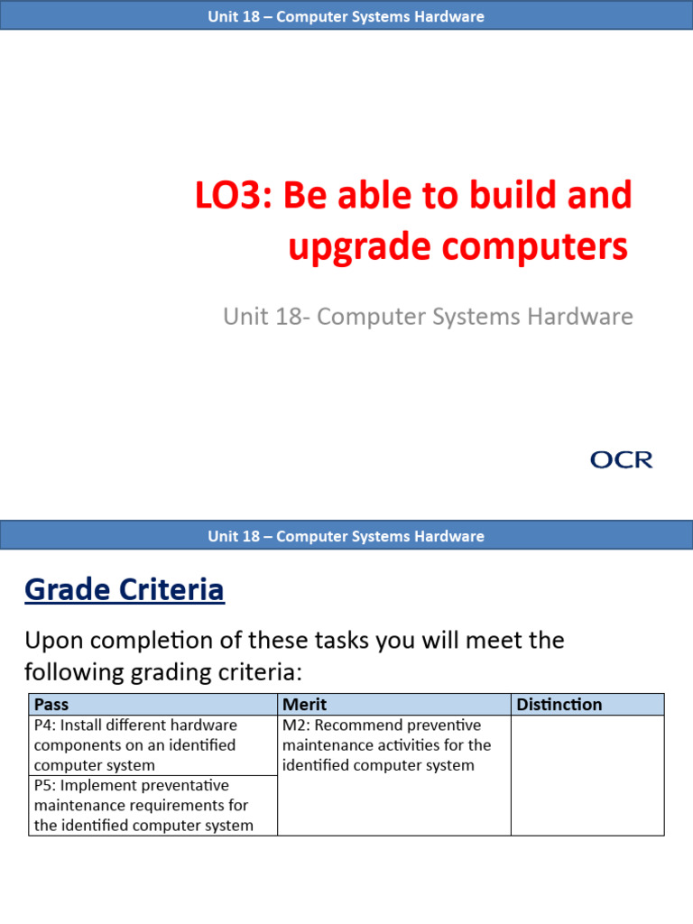 LO3: Be Able To Build and Upgrade Computers: Unit 18-Computer Systems Hardware | PDF | Backup ...