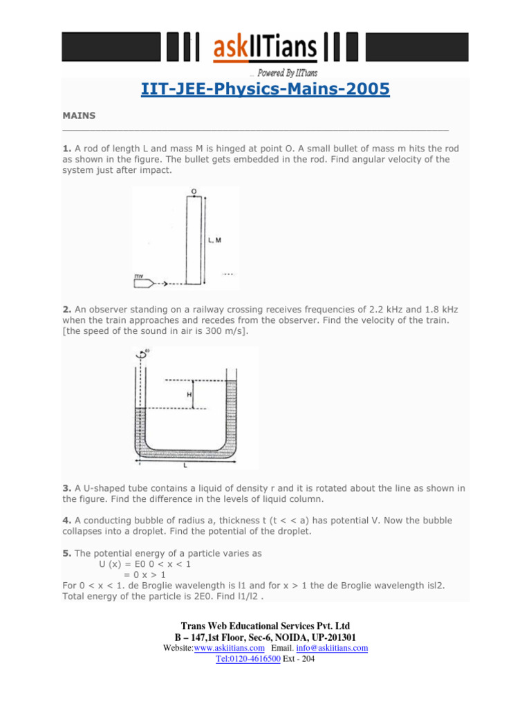 Papers Physics Mains 2005 | PDF | Waves | Refractive Index