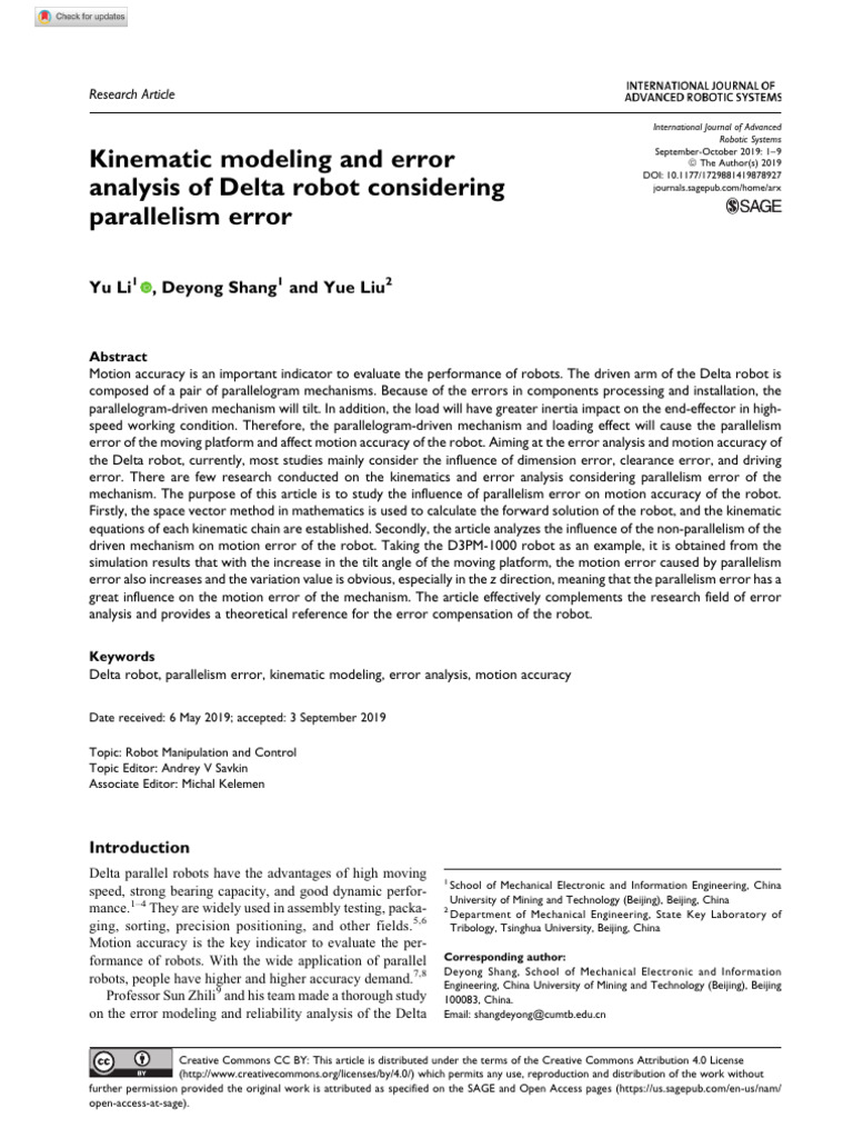 Li Et Al 2019 Kinematic Modeling and Error Analysis of Delta Robot Considering Parallelism Error ...