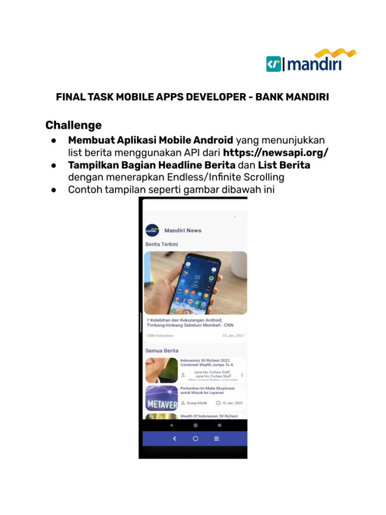 Final Task Mobile Apps Developer Bank Mandiri | PDF