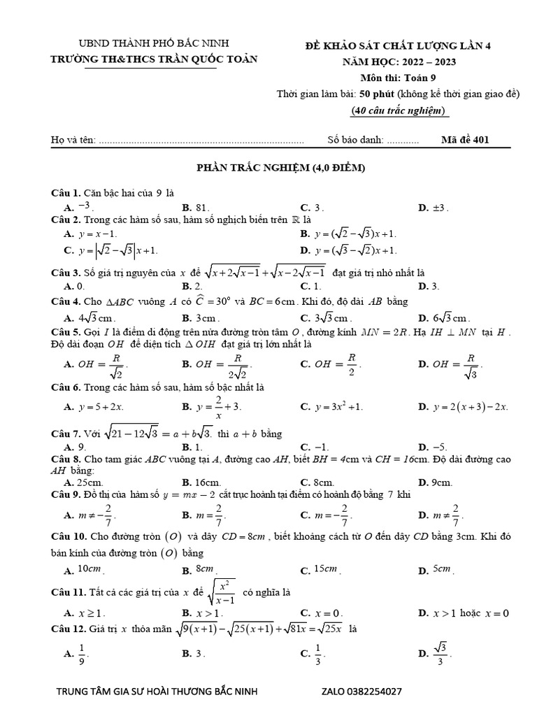 ĐỀ KHẢO SÁT T11 TQT TN | PDF