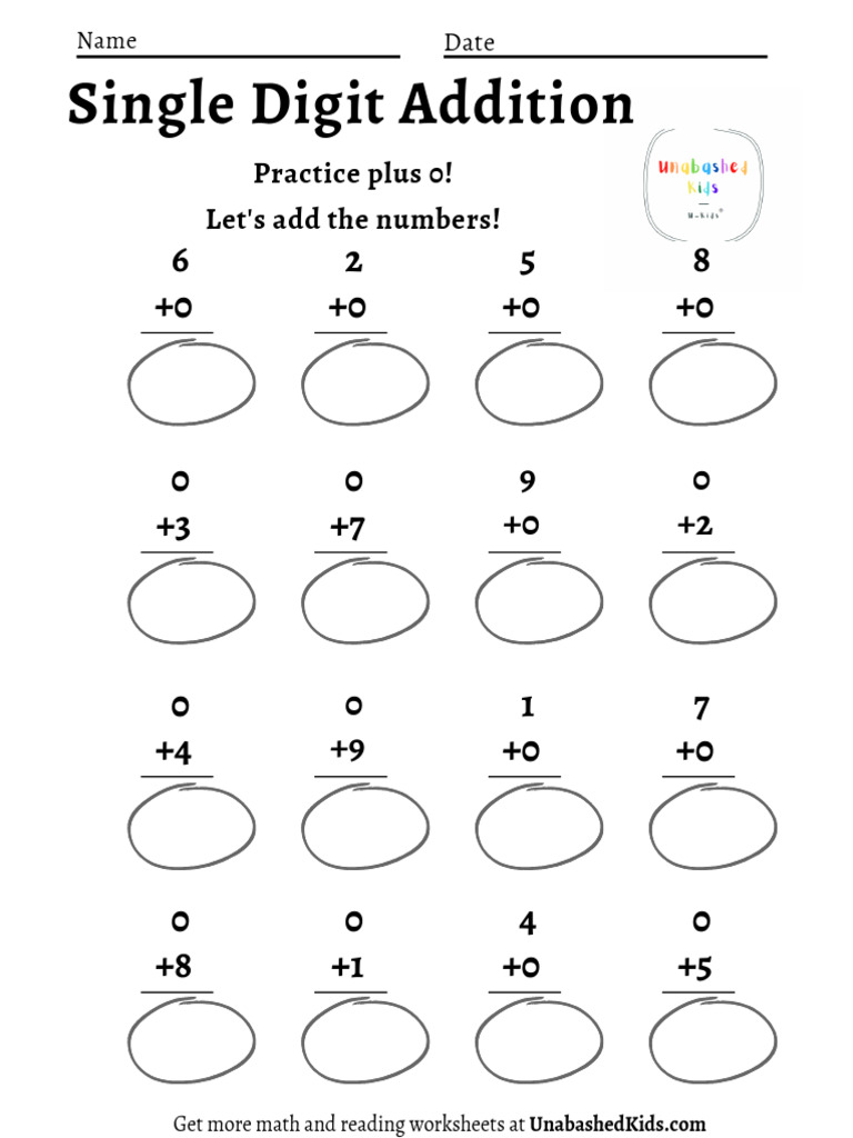 Vertical Single Digit Addition Pack From U Kids | PDF
