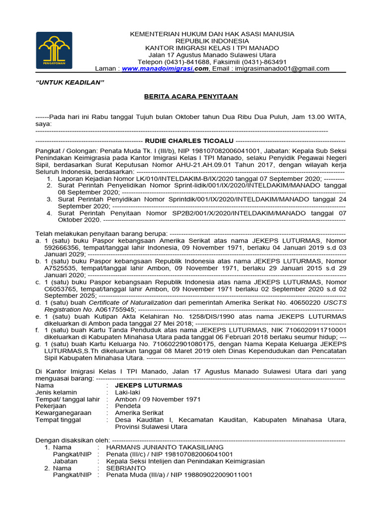 Contih Berita Acara Penyitaan Dari TSK | PDF