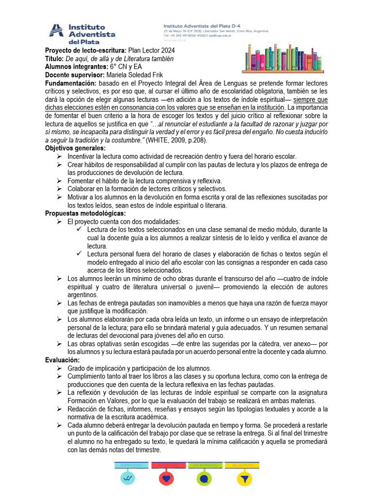 Proyecto Plan Lector 2024 | Descargar gratis PDF | Escritura