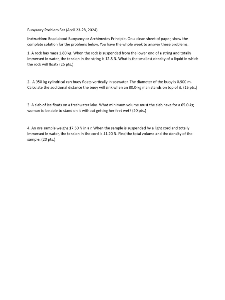 Problem-Set Buoyancy | PDF
