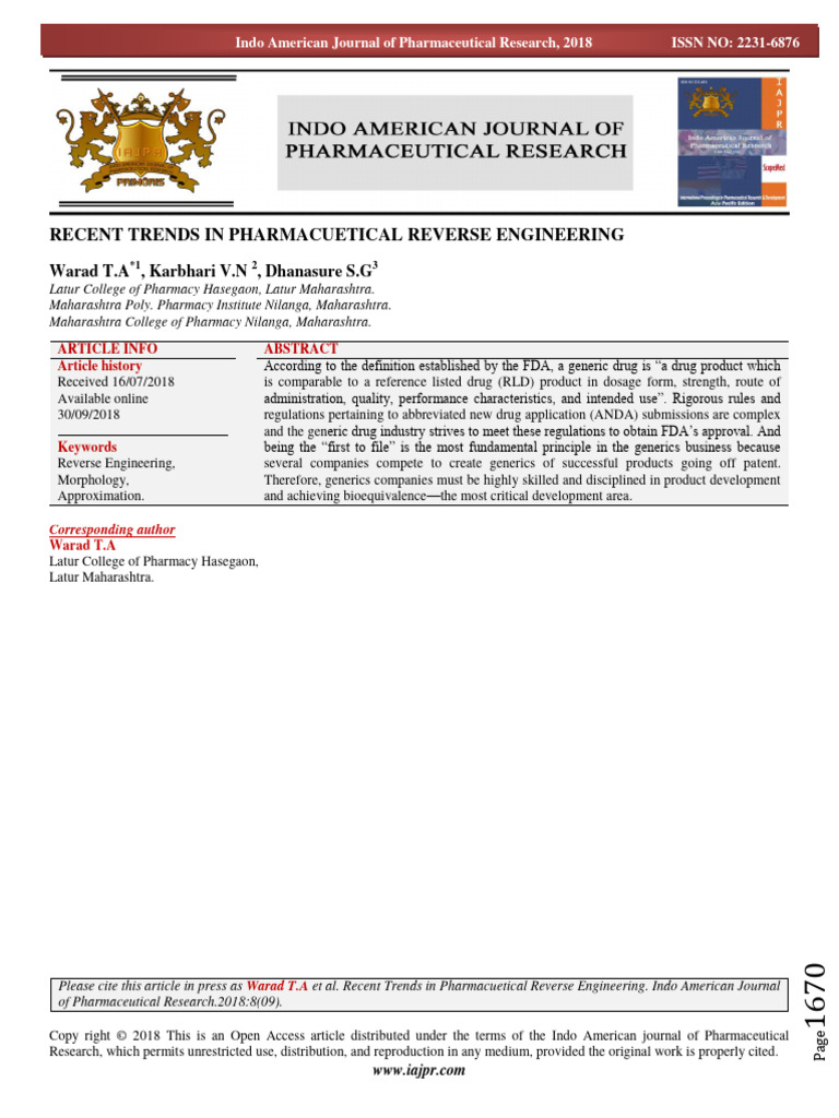 recent trends in pharmaceutical reverse engineering | PDF | Generic ...
