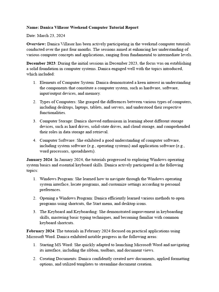 Danica Villasor Computer Tutorial Progress | PDF | Microsoft Word ...