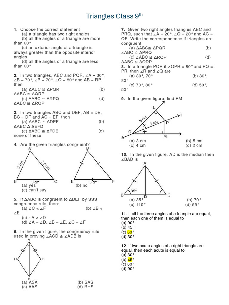 Triangles Class 9th | Download Free PDF | Triangle | Euclid