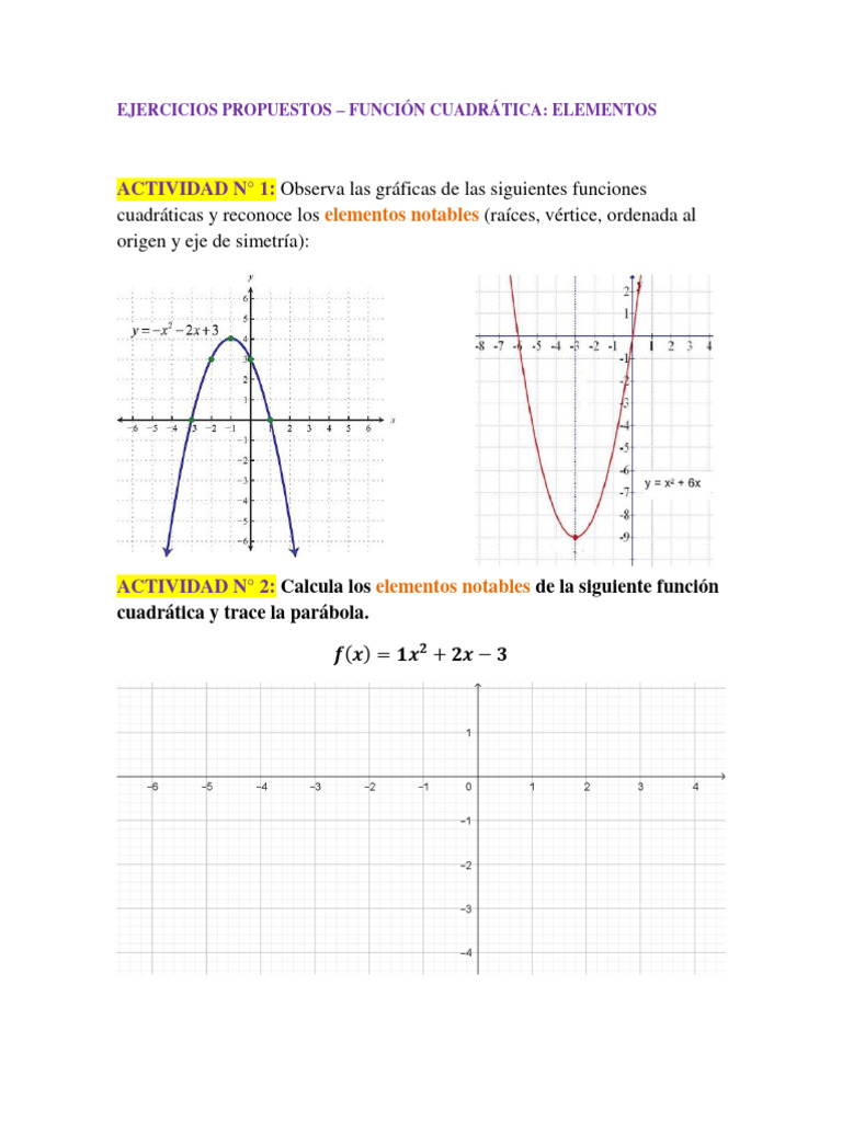 Ejercicios Propuestos - Función Cuadratica Elementos | PDF