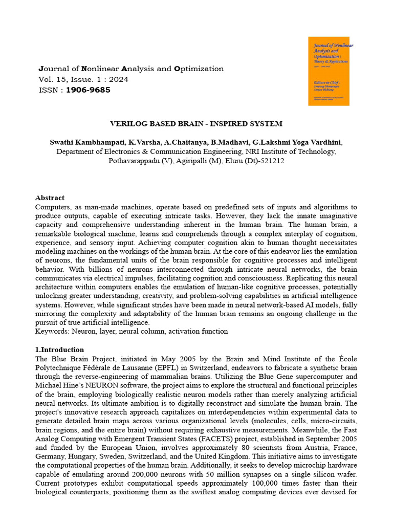 Verilog Based Brain - Inspired System | PDF | Central Processing Unit | Artificial Intelligence